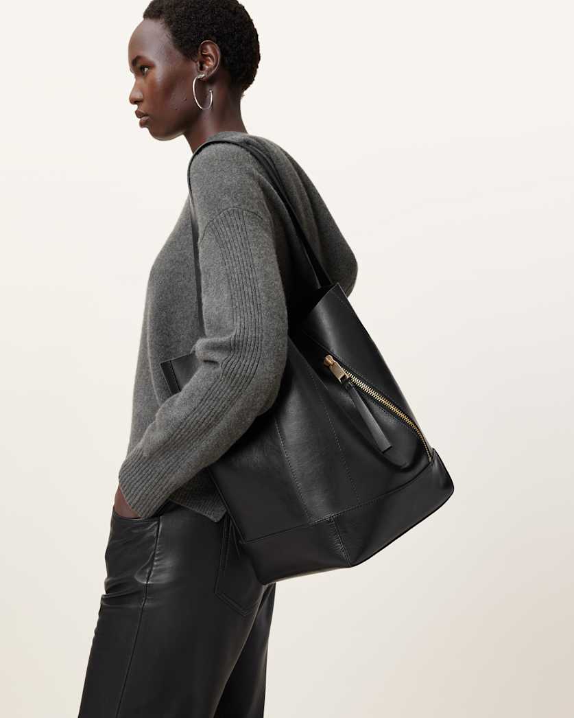 Alba Leather Hobo Shoulder Bag Black | ALLSAINTS